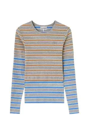 GANNI Long-sleeve Top In Double Stripe - Grey