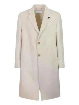 LARDINI Single-breasted Coat With Flower Pin Detail - Neutrals