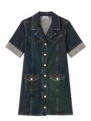 GANNI Mini Dress In Textured Denim