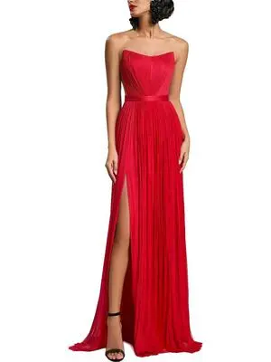 CRISTALLINI CRISTALLINI Estella Pleated Maxi Dress Red
