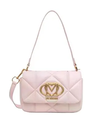 Moschino Quilted Logo Plaque Shoulder Bag - Pink