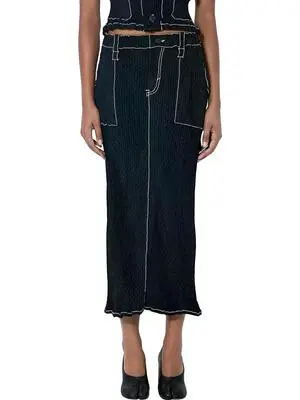 Issey Miyake Midi Skirt With Contrast Stitching - Black