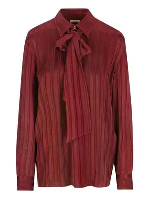 SAINT LAURENT Saint Laurent Cassandre Lavallière Blouse In Striped Silk Jacquard