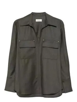 Agnona Long-sleeve Blouse With Zip Front And Flap Pockets - Grey