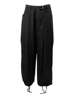 Sacai Belted Drawstring-hem Wide-leg Trousers - Black