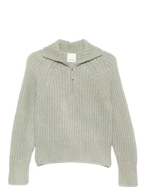 ALLUDE Ribbed-knit Zip-up Sweater - Green