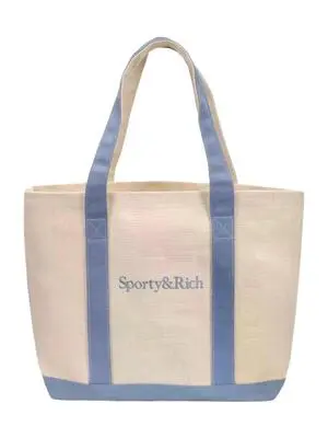 SPORTY & RICH Serif Logo-embroidered Canvas Tote Bag - Neutrals