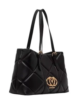 Moschino Quilted Logo Plaque Tote Bag - Black