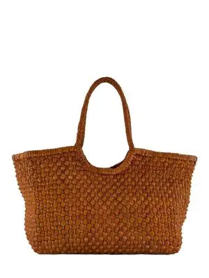 Dragon Diffusion Nantucket Cactus Woven Leather Tote Bag Brown
