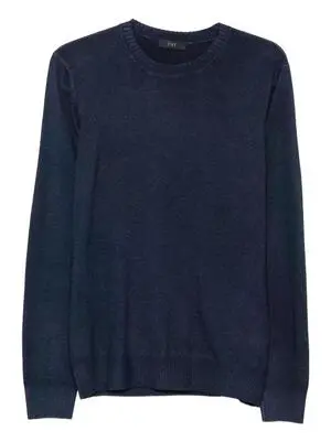 FAY Crew Neck Long Sleeve Wool Sweater - Blue