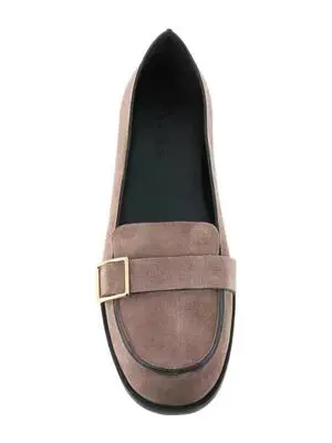 DEL CARLO Suede Loafers With Gold-tone Buckle Detail - Neutrals