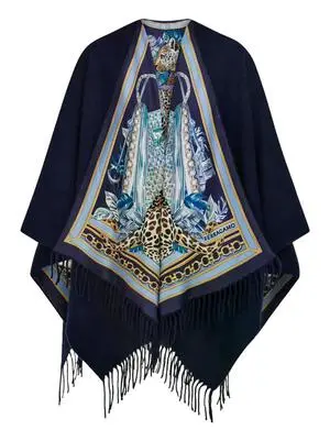 FERRAGAMO Feline-print Reversible Cape - Blue