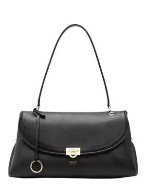 FERRAGAMO Gancini Pebbled Leather Shoulder Bag - Black
