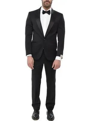 Corneliani Satin Peak-lapel Wool Suit - Black