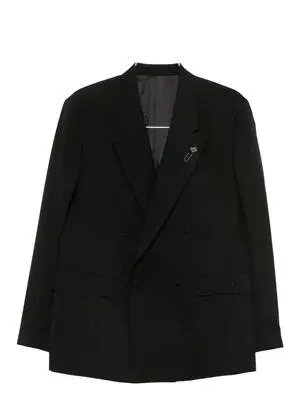 LARDINI Double-breasted Peak-lapel Jacket - Black