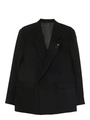 LARDINI Double-breasted Peak-lapel Jacket - Black