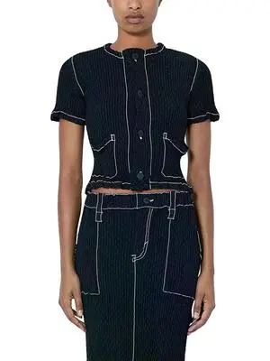 Issey Miyake Wavelet Crinkle-textured Contrast-stitch Top - Black