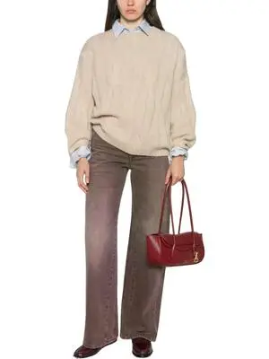 ALLUDE Allude Cable-Knit Drop Shoulder Sweater Neutrals