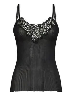 SAINT LAURENT Saint Laurent Ribbed Silk Knit Guipure Lace Tank Top