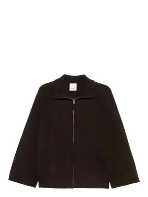 ALLUDE Zip-up Funnel Neck Cardigan - Brown