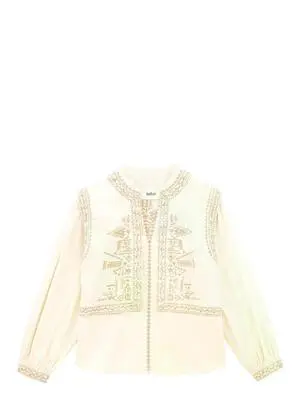 Ba&sh Embroidered Long-sleeve Blouse Neutrals