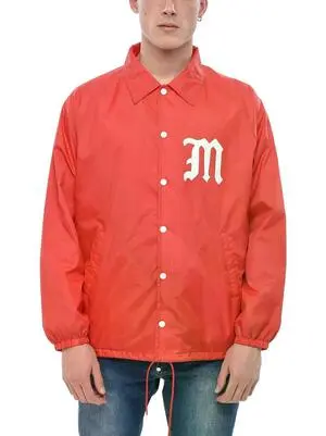 SAINT MXXXXXX Logo Print Snap-button Jacket - Red