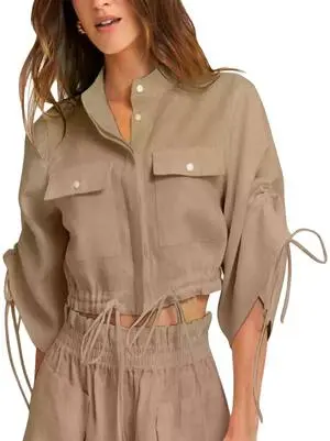 HEVRON Eva Drawstring-hem Cropped Shirt - Brown