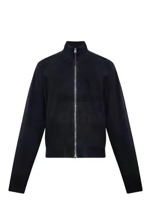 TOM FORD Suede Front Merino Wool Full Zip Cardigan - Blue