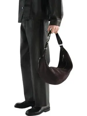 LEMAIRE Quiver Clip Bag In Suede Leather - Brown