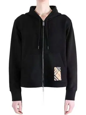 Burberry Check-label Cotton Zip Hoodie - Black