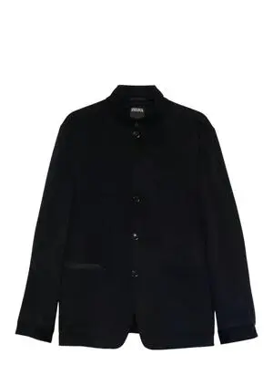 Zegna Mandarin-collar Patch-pocket Jacket - Black