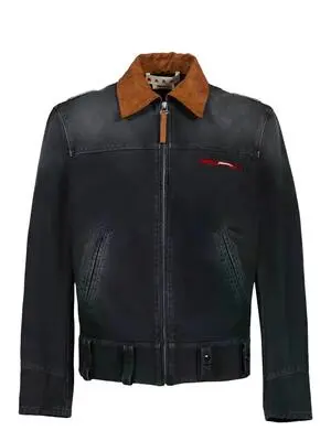 Marni Logo Embroidered Contrast Collar Jacket - Black