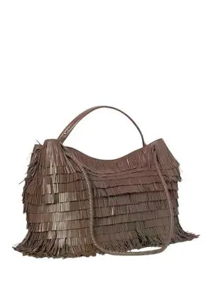 VISONA` Diletta Fringed Tiered Clutch Bag Brown