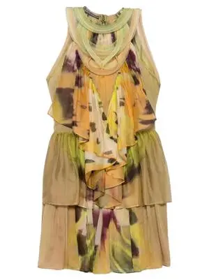 Alberta Ferretti Abstract Print Tiered Mini Dress - Green
