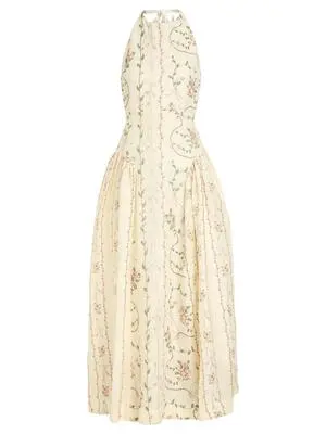 AGUA BENDITA Balsa Floral-embroidered Linen Maxi Dress