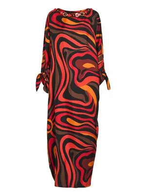 Emilio Pucci Embellished Printed Silk-twill Maxi Kaftan - Orange