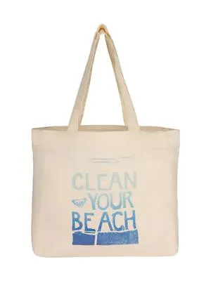 Roxy Recycled Cotton Printed Canvas Tote Bag - Natural