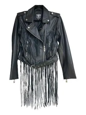 ANY OLD IRON Any Old Iron Black Leather Super Fringe Moto Jacket