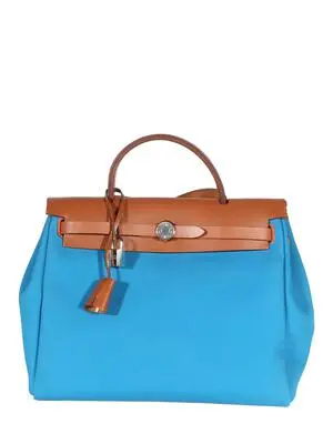 Hermès Bleu Zellige Rouge Grenat Toile Fauve Hunter Verso Herbag Zip 31 PM PHW Blue