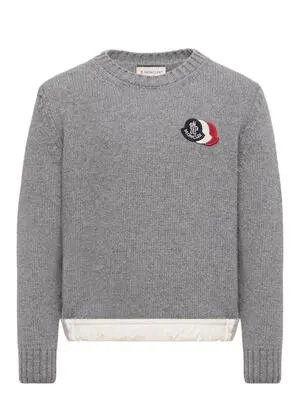 Moncler Wool Cashmere Knit Sweater With Tricolor Logo Patch - Grey