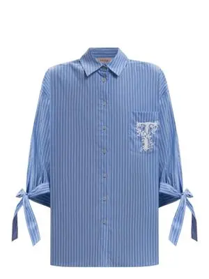 TWINSET Striped Shirt With Tie Detail Sleeves - Blue