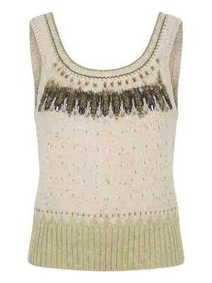 Ermanno Scervino Knitted Top With Graphic Print - Nude