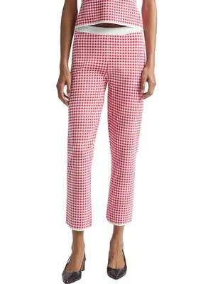Posse Micah Gingham High Waist Crop Flare Pants - Red Gingham