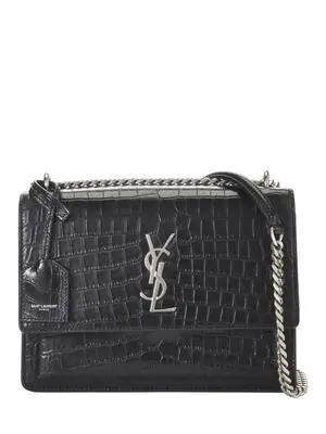 Saint Laurent Embossed Leather Shoulder Bag - Black