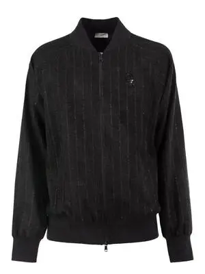 Brunello Cucinelli Pinstripe Zip-up Bomber Jacket Grey