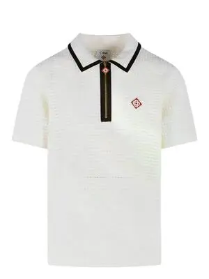 Casablanca Waffle-stitch Wool Polo Shirt Neutrals