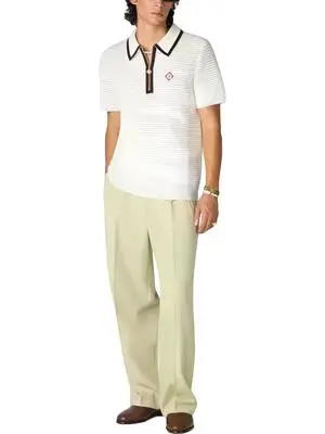 Casablanca Waffle-stitch Wool Polo Shirt - Neutrals