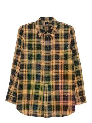 Pinko Embellished Checked Shirt With Classic Collar - Brown