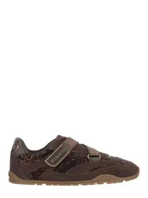 Pinko Sequin-embellished Touch-strap Sneakers - Brown