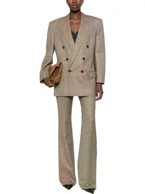Saint Laurent Check-pattern Double-breasted Blazer - Brown